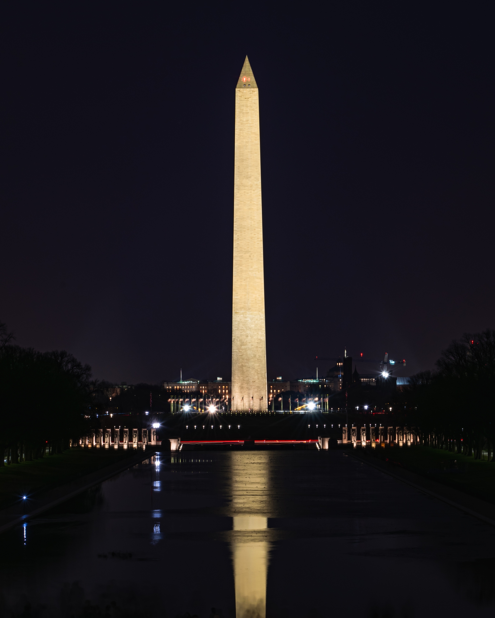 Washington Monument in Front of Lincoln Memorial At Night | Kevin Hou Photography
